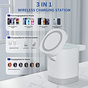 3 in 1 Magnetic Wireless Charger, Mag-Safe Charger 18W Fast Charging for iPhone 14/13/12 Pro Max/Pro/Mini, Wireless Charging Station for AirPods Pro 2/Pro/3/2, iWatch Ultra/8/7/SE (with QC3.0 Adapter)