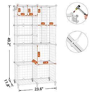 AWTATOS Closet Organizer, Wire 8 Cube Storage Organizer, DIY Portable Closet Clothes Organizers Storage Shelves with Partition, Cubby Shelving for Home, Office, Bedroom, Garment Racks, White
