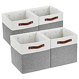 DECOMOMO 13 inch Cube Storage Bins 13 X 13 Storage Cubes, Fabric Cube Storage Bin for Clothes Toys Books Shelves Closet Bedroom Bathroom Nursery (Grey and White, 4pcs)