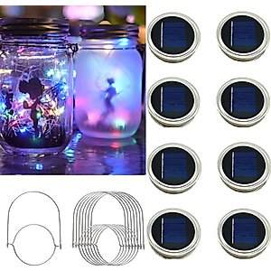 Solar Mason Jar Lights - Solar Fairy String Lights ,Lids with 8 Hangers.fairy lights solar powered outdoor waterproof ,for Mason Jar Décor ,christmas decorations,Patio Yard Garden Outdoor (No Jars)