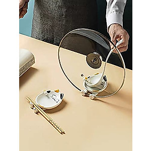 UgyDuky 2 PCS Cute Cat Multifunction Ceramic Spoon Rest,Modern Spoon Rest Holder for Stove Top Kitchen Counter Modern Spatula Utensil Rest