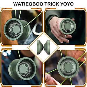 WATIEOBOO Yoyo Professional, Metal Unresponsive Yoyo for Kids Beginners, Adults Intermediate-Advanced Players with Glove and 10 Replacement Yoyos Strings(N Army Green)