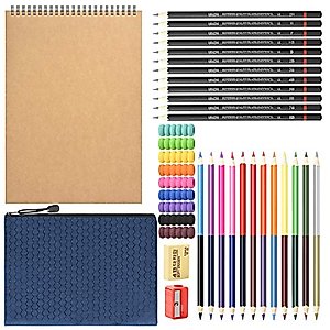 HomeMall Drawing Sketching Pencils Set, 37 Packs Art Kit with Sketchbook Draw Pencils Dual Ended Color Pencil Eraser Sharpener Pencil Bag for Kids Adults and Art Beginners…