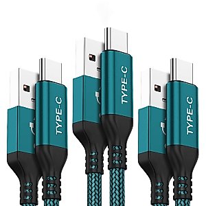 USB Type C Cable, 3-Pack (10ft+6.6ft+3.3ft) USB A to USB-C 3.1A Fast Charger Nylon Braided Cord Compatible with Samsung Galaxy Note 9 8 S8 S9 S10 10 Plus,LG V50 V40 G8 G7 Thinq,Moto Z Z3,Swi,Green