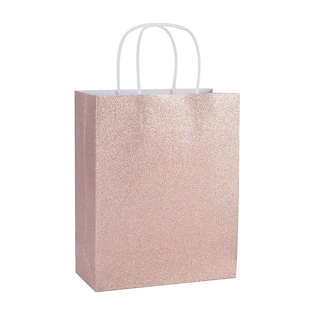 UNIQOOO 12 Pack Rose Gold Glitter Gift Bags w/ 12 Rose Gold 12 White Tissue Wrapping Paper | Kraft Paper Favor Bag for Wedding Bridal Shower Baby Shower Valentine's Day Holiday Anniversary Party