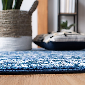 SAFAVIEH Tulum Collection Area Rug - 9' x 12', Navy & Ivory, Moroccan Boho Distressed Design, Non-Shedding & Easy Care, Ideal for High Traffic Areas in Living Room, Bedroom (TUL267N)