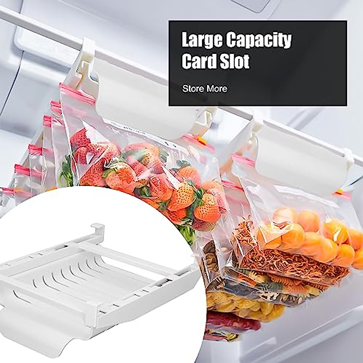 Retractable Refrigerator Hanging Storage Rack, Best Solution to Clean and Organize Zipper Bag Tray Zipper bag Holder Rack Hanger