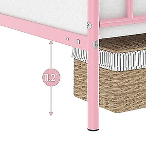 Yaheetech Twin Canopy Bed Frames Metal Platform Bed Frame Four-Poster Canopied Bed Mattress Foundation with Headboard and Footboard Sturdy Slatted Structure Easy Assembly No Box Spring Needed Pink