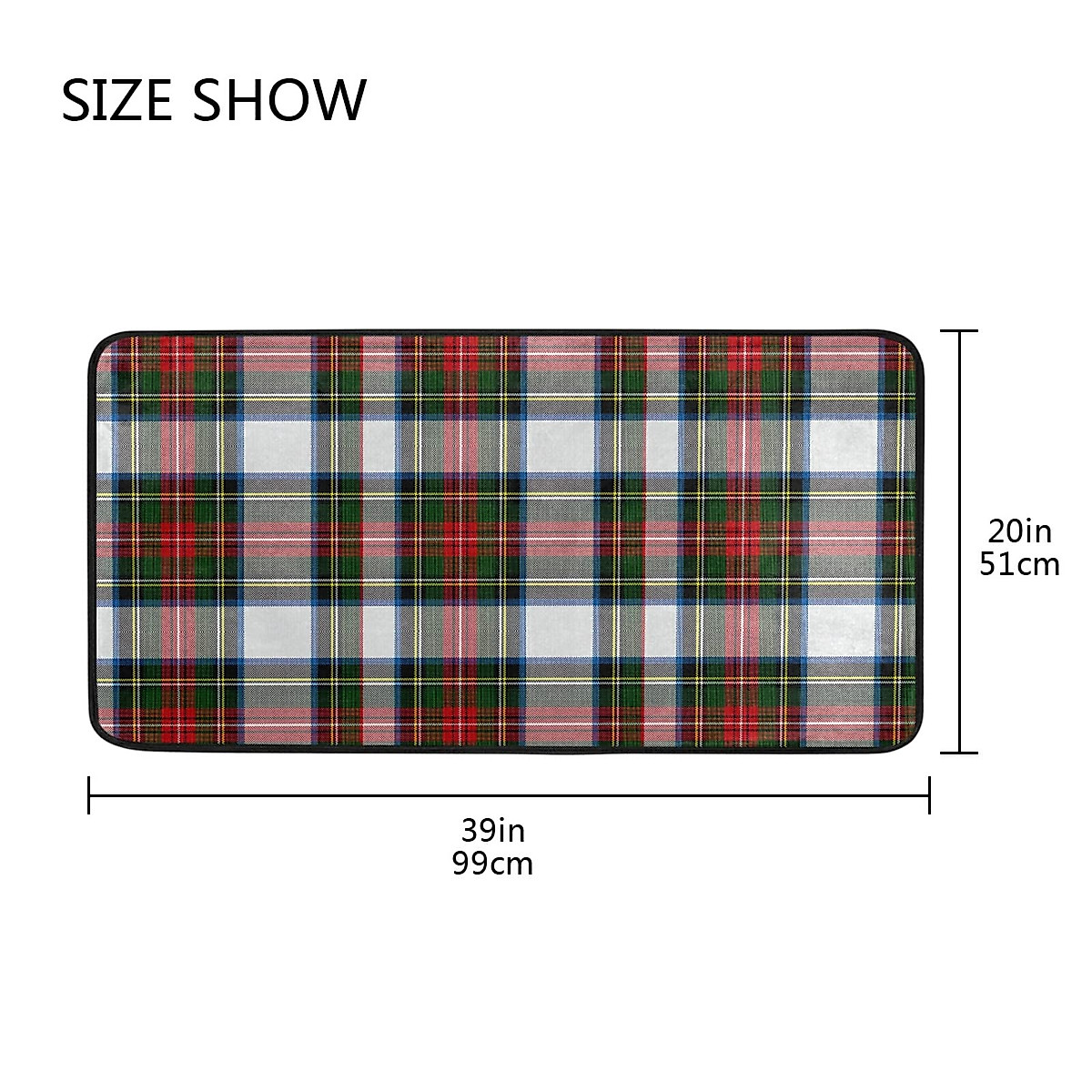 Tartan Plaid Kitchen Rugs Comfort Soft Standing Mats Water Absorb Microfiber Non Slip Kitchen Rug Bathroom Mat Checkered Doormat Carpet 39" X 20"