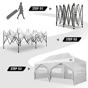 COBIZI 10x20 Canopy with Sidewalls, Heavy duty Party Tent Pop up carpas para fiestas, Tents for Parties, wedding, Outdoor Ez up Foldable Portable Canopy Tent with Wheeled Bag, White(Windproof Upgrade)
