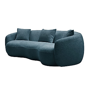 kevinplus 94'' Blue Cloud Curved Sofa Boucle Couch for Living Room, Modern Luxury Contemporary Upholstered Sectional Sofa Couch for Home Apartment Office Studio, 3 Pillows, Blue