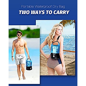 Luxtude Waterproof Dry Bag for Women Men, 5L Waterproof Backpack with Phone Case, Roll Top Floating Marine Dry Bags for Kayaking, Travel, Hiking, Swimming, Boating, Camping, Beach etc. (Blue)
