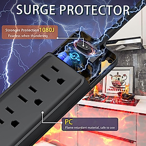 Power Strip 2-Pack, HITRENDS Surge Protector with 6 AC Outlets & 3 USB Charging Ports, 5 Feet Heavy Duty Extension Cord, 1875W/15A Multiplug for Home Office & Multiple USB Devices - Black