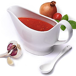 MaKar Gravy Boat, 15 oz, Spoon, Gravy Boat for Salad Dressings Milk, Sauce, Broth, Creamer, Microwave & Dishwasher Safe