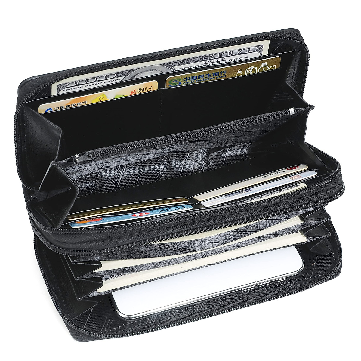 Lucky potato Luxury Genuine Stingray Skin Leather Clutch Checkbook Wallet for Men and Women with Wirstlet,Multi Card Organizer and Large Capacity Purse,Multicolor,Per-zip Wallet