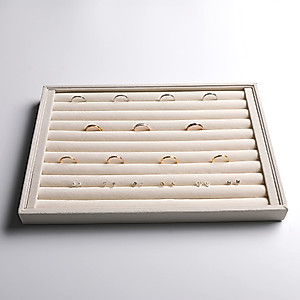 Frebeauty Stackable Velvet Jewelry Organizer Trays for Drawers Inserts Jewelry Storage Tray Display Case Earrings Bracelets Necklace Rings Accessories Trays for Women Girls(Set of 4)（Beige)