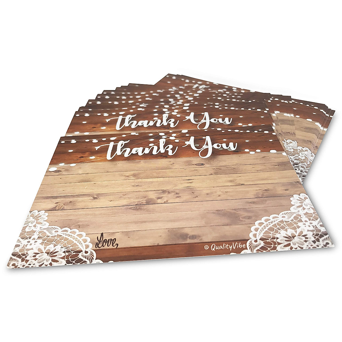 25 Thank You Cards Thick Rustic Style With 25 Envelopes