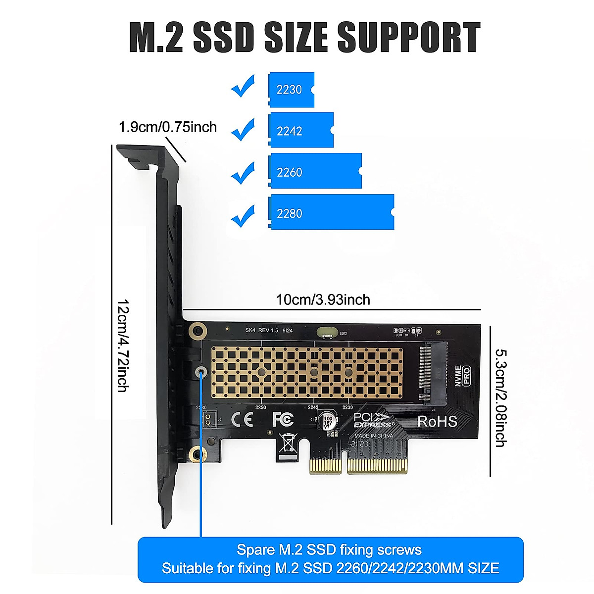 YIOVVOM M.2 NVME SSD to PCIe 3.0/4.0 x4 Adapter with Aluminum Heatsink Solution Supports 2280, 2260, 2242, 2230 Solid State Drives