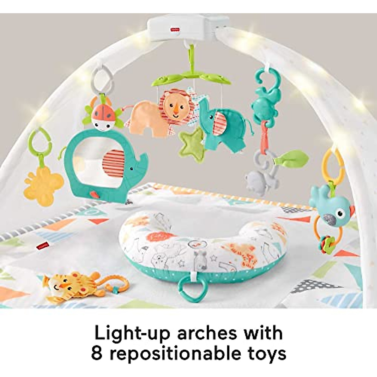 Fisher-Price Safari Music & Lights Gym Tummy Time Playmat with Take-Along Toys for Newborns from Birth and Older