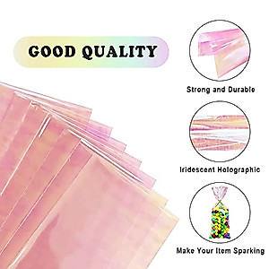 Yotelab Easter Cellophane Treat Bags, 4x9 Inches Iridescent Holographic Cellophane Goodie Bags, Party Favors Bags with Twist Ties,100Pieces