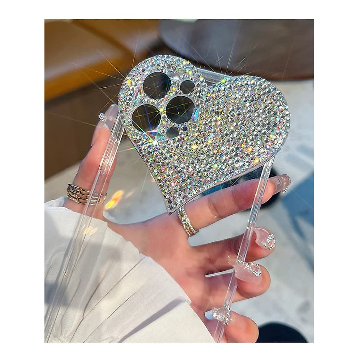 Clear Glitter Case Compatible with iPhone 14 Pro Max, 3D Heart Design Phone Cover with Girly Bling Diamond Rhinestone Sparkle Loving Hearts Slim Fit Soft Shockproof Protective Case for Women Girls