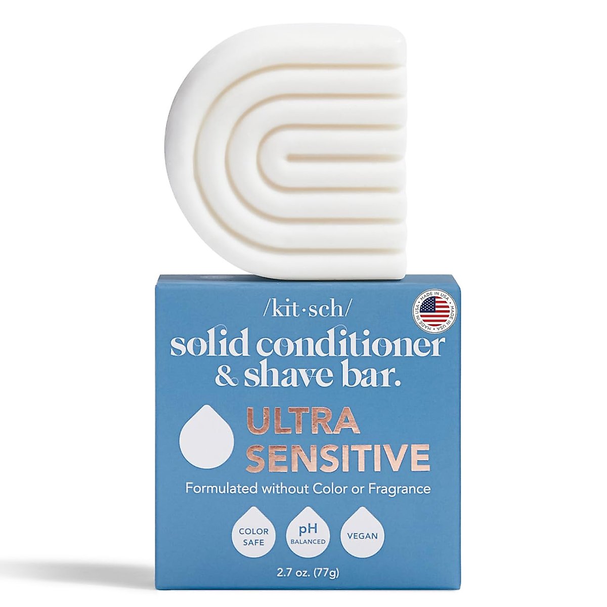 Kitsch 2-in-1 Conditioner & Shave Bar for Sensitive Scalp & Skin, Made in US, Ultra Sensitive Conditioner for Moisturizing & Anti-Irritation of Scalp, 5 Ingredients Only, Scent Free, 2.7oz
