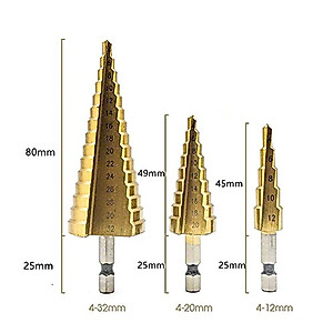 3pcs 4-12/20/32mm Step Drill Bits High Speed Steel Cone Titanium Coated Tool Sets Hole Metal Cutter