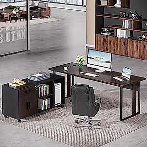 Tribesigns 70.8" Large Executive Office Desk with Lateral File Cabinet, L Shaped Office Desk with Drawers and Storage, Home Office Furniture Sets