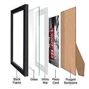4x6 Black Picture Frame Set of 6, Multi Frames Matted to Display Photos 4x6 with Mat or 5x7 without Mat for Wall and Tabletop