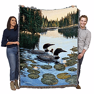 Pure Country Weavers Enchanted Passage Loons Blanket by Derk Hanson - Lake Lodge Cabin Gift Tapestry Throw Woven from Cotton - Made in The USA (72x54)