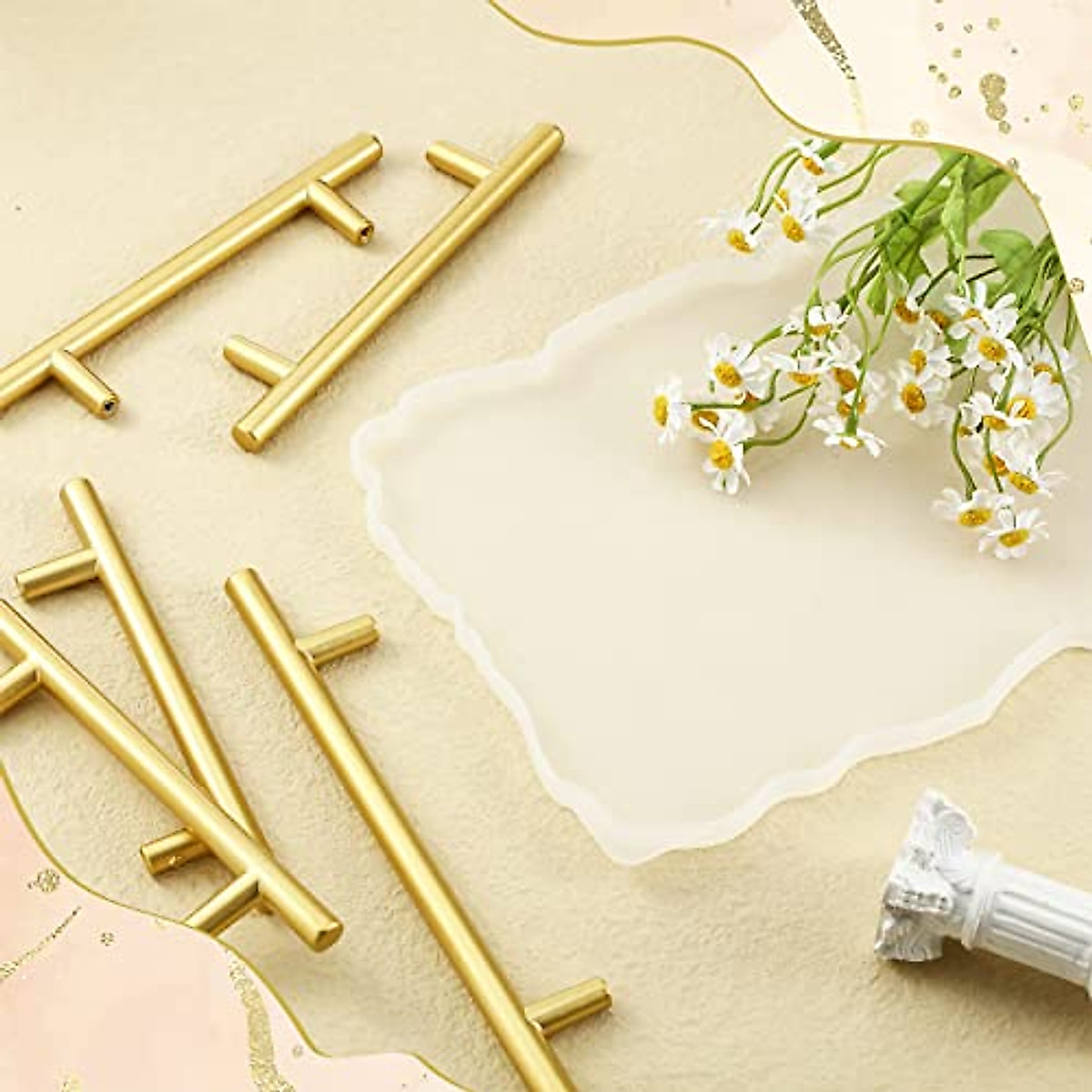 Gejoy Large Resin Tray Molds Silicone Tray Mold with 10 Pcs Metal Gold Handles Irregular Tray Molds for Epoxy Resin Casting DIY Crafts Supply Making Faux Agate Tray Serving Board Home Decor Ideal Gift