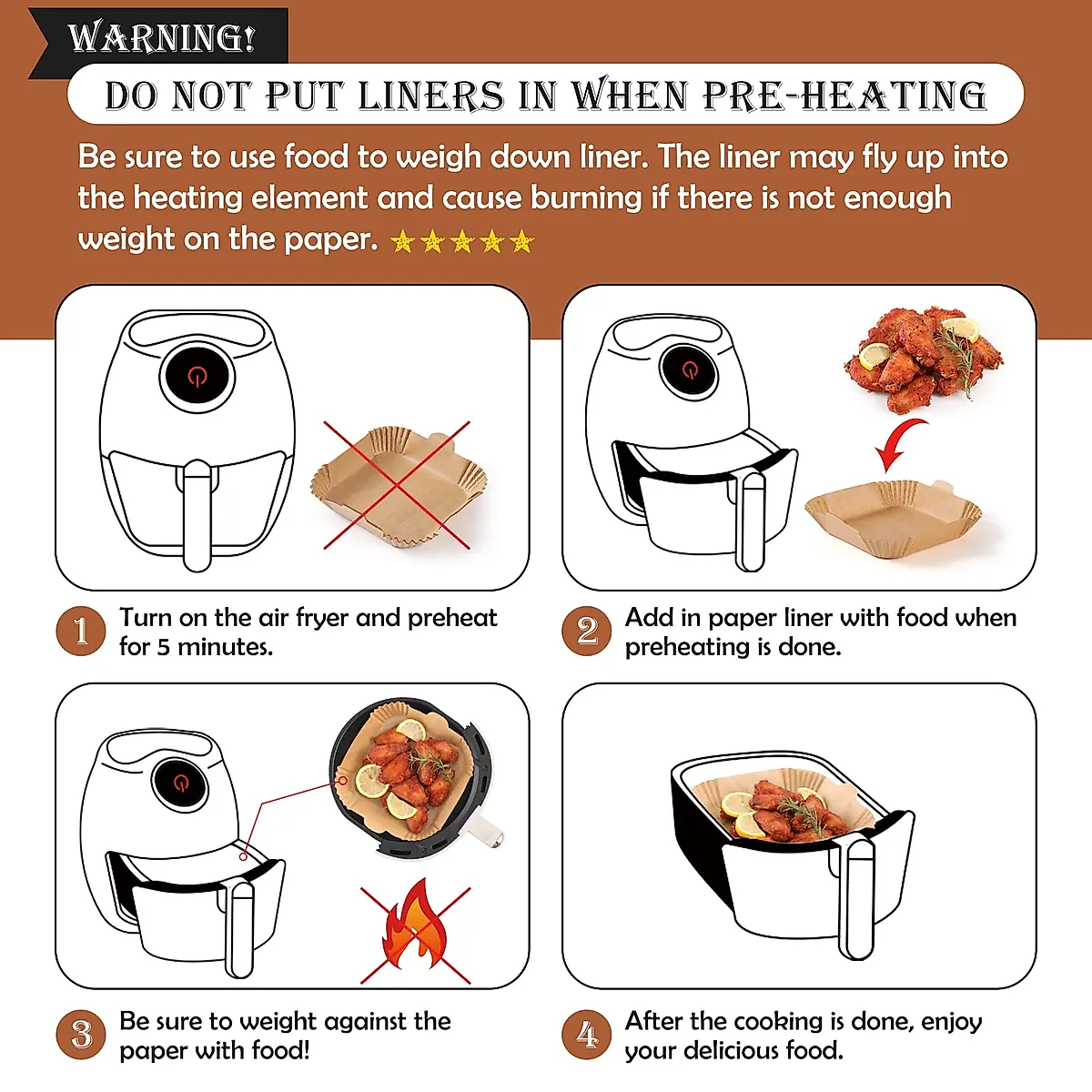 120 PCS Air Fryer Disposable Paper Liner Square, 7.9-inch (Fit 5-8 QT) Non-stick Parchment Paper for Air Frying, Baking, Roasting Microwave, Unbleached Oil-proof Parchment Paper