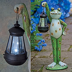 Bits and Pieces - Frog Solar Lantern - Green Garden Outdoor Animal Statue Solar Light