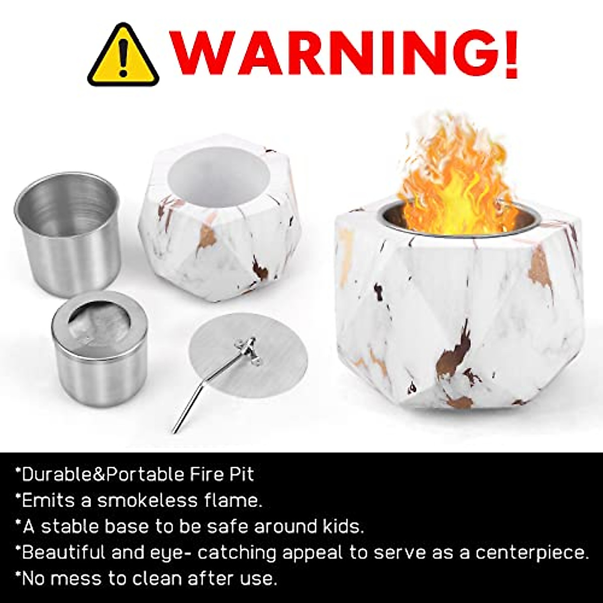 Icnice Concrete Tabletop Fire Pit, Portable Concrete Fire Pit, Ethanol Fire Pit Table Top Firepit, Fire Bowl, Mini Personal Fireplace for Indoor & Garden - Bio Ethanol Fuel