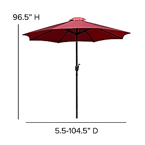 Flash Furniture Kona Red 9 FT Round Umbrella with 1.5" Diameter Aluminum Pole with Crank and Tilt Function