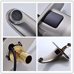 Automatic Sensor Touchless Bathroom Faucet Brushed Nickel,Motion Activated Hands-Free Lavatory Vanity Faucet,Touch-Free Solid Brass Auto Sensor Bathroom Sink Faucet