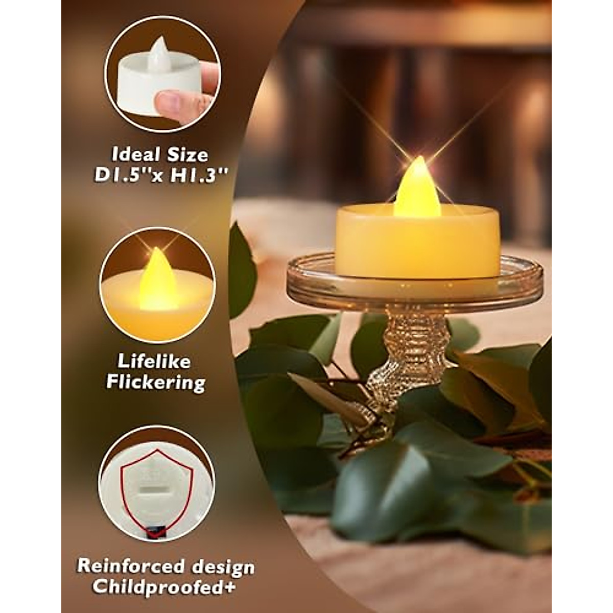 Homemory Value 24Pack Flameless LED Candles Tea Lights Battery Operated, 200+Hours Electric Fake Plasitc Candles Tealights for Votive, Halloween, Pumkin, Ofrenda, Diya, Table Decor, Funeral, Amber