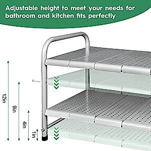 MULISOFT 2-Tier 10 Panels Under Sink Organizer Kitchen Rack Expandable Cabinet Shelf Organizer Rack with Removable Panels for Kitchen Bathroom Storage (expand from 17 to 29 inches) Stainless Steel