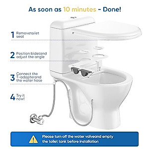 Ultra-Slim 3-in1 Bidet, Self-Cleaning, Posterior&Feminine Wash-(Retractable Dual Nozzles), Non-Electric Bidet Attachment for Toilet Seat, Adjustable Fresh Cold Water Pressure, Stainless Steel Inlet