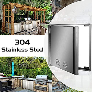 Outdoor Kitchen Doors 17 W X 24 H Inch BBQ Double Access Door, 304 Stainless Steel BBQ Grill Door for Outdoor Kitchen Grilling Station and BBQ Island ,Wall Construction Vertical Door