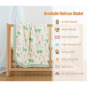 Farmer Mani Floral Bear Muslin Swaddle Blankets, Baby Muslin Quilt for Boys Girls Toddlers, Everything Blanket, Stroller Cover, Large 43"X45"(Flower Bear)