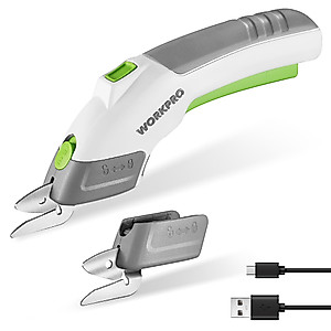 WORKPRO Cordless Electric Scissors with 2 Blades, 4V Rechargeable Powerful Shears Cutting Tool for Fabric, Leather, Carpet, Cardboard, Electric Cardboard Box Cutter with Storage Case