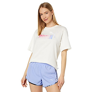Puma Women's Essentials Relaxed Logo Tee, Ombre Warm White, Medium