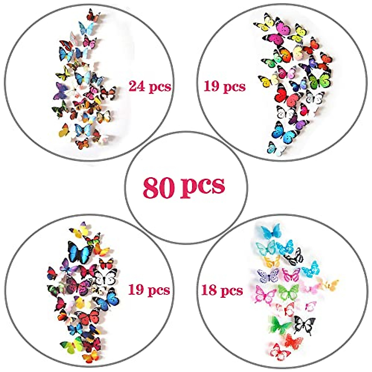 80 PCS Butterfly Wall Decals, 3D Butterfly Wall Decor Stickers for Home Wall Decor Room Nursery Decor