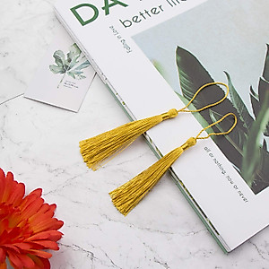 VAPKER 30 Pieces Gold Tassels 13cm/5-Inch Silky Handmade Soft Mini Tassels Floss Bookmark Tassels with 2-Inch Cord Loop for Jewelry Making, DIY Projects, Bookmarks