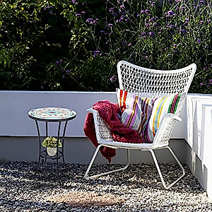 VCUTEKA Outdoor Side Table Mosaic Patio Table Accent Table Mosaic Tile Top Metal Frame Small End Table Porch Beach Patio Garden Balcony Beige 14''