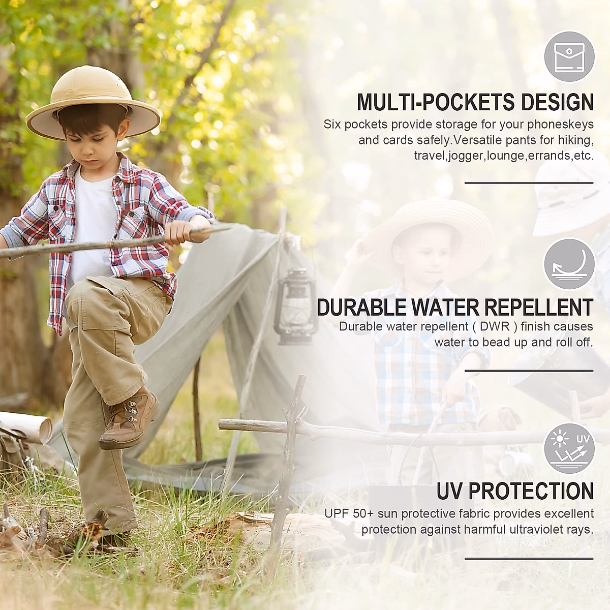 linlon Kids' Cargo Pants, Boy's Casual Outdoor Quick Dry Waterproof Hiking Climbing Convertible Trousers #9016-Army Green-XS