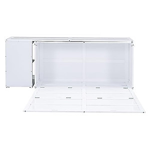 Queen Size Murphy Bed with Rotable Desk and Storage Shelves, Murphy Cube Queen Cabinet Bed, Queen Murphy Wall Bed, Wooden Foldable Floor Bed Frame for Bedroom Living Room Furniture,White