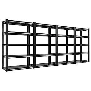 REIBII Metal Garage Shelving Heavy Duty Garage Storage Shelves, Large Wide Adjustable 5-Tier Storage Shelves, Heavy Duty Shelving Unit for Garage Pantry 2050 LBS Capacity, 4 Pack, Black