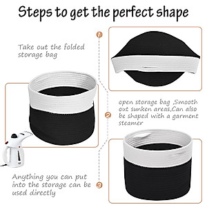 BNDSKLAI Cotton Rope Storage Baskets 11 x 11 x 9 inches, Cube Shelf Storage Organizer for Laundry, Towel, Clothes, Books, Shelves(White/Black, 1Pack)